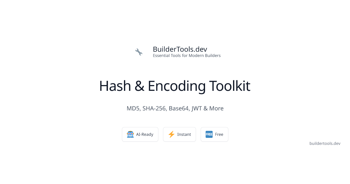 Hash & Encoding Toolkit - MD5, SHA256 | BuilderTools.dev